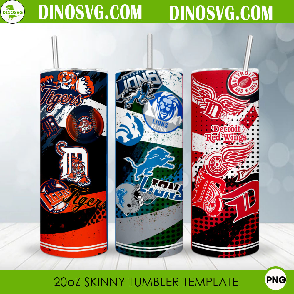 Detroit Sports Teams 20oz Skinny Tumbler Wrap Template PNG, Lions ...